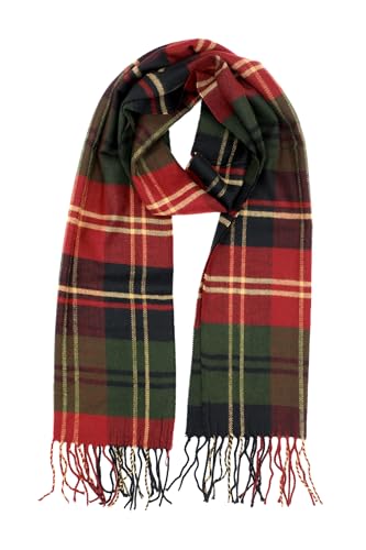 Achillea Scottish Tartan Plaid Scarf, Classic Winter Scarf, Soft Cashmere Feel Men’s & Women's Scarves (Olive Burgundy Plaid)