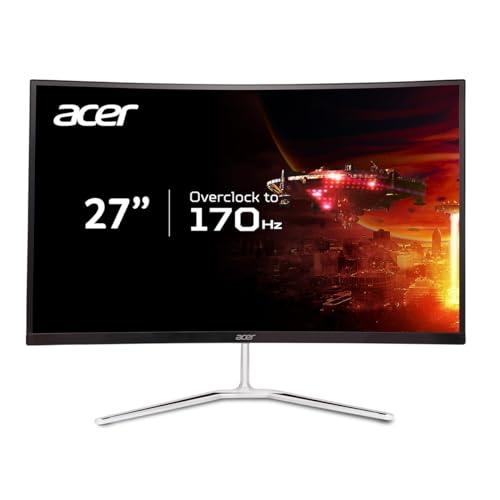 Acer 27" WQHD 2560 x 1440 1500R Curved PC Gaming Monitor | AMD FreeSync Premium | Up to 170Hz Refresh | 1ms VRB | VESA Mount | HDR10 | 1 x Display Port 1.2 & 2 x HDMI 2.0 | EDA270U Pbmiipx | Silver