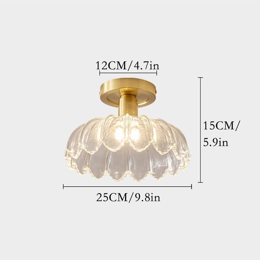 LONGDU Nordic Style Gold Ceiling Lamp,Semi Flush Mount Ceiling Light Fixture, Flower Glass Shade Ceiling Lights,for Bedroom Office Stairs Hotel Living Room Kitchen Hallway