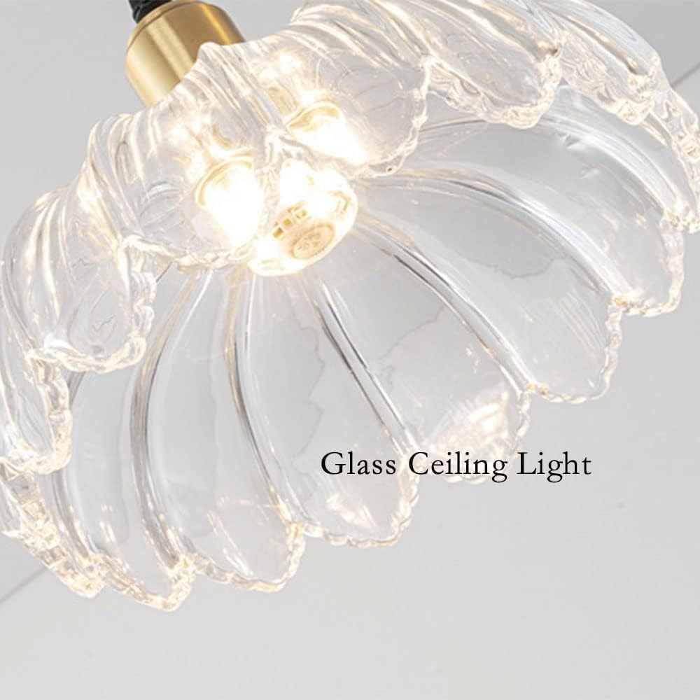 LONGDU Nordic Style Gold Ceiling Lamp,Semi Flush Mount Ceiling Light Fixture, Flower Glass Shade Ceiling Lights,for Bedroom Office Stairs Hotel Living Room Kitchen Hallway