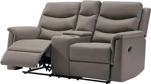 FULife 3+2 Modern Upholstered Manual Sectional Sofa Set with 1 Center Console&4 Cup Holders,Three Seaters Recliner Sofá and Loveseat Couch for Living Room/Apartment/Office/Theater, Gray PU A+B 77.5"W