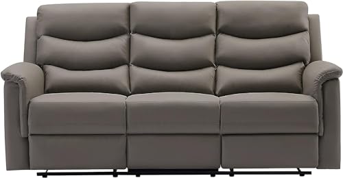FULife 3+2 Modern Upholstered Manual Sectional Sofa Set with 1 Center Console&4 Cup Holders,Three Seaters Recliner Sofá and Loveseat Couch for Living Room/Apartment/Office/Theater, Gray PU A+B 77.5"W