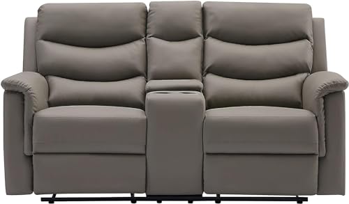 FULife 3+2 Modern Upholstered Manual Sectional Sofa Set with 1 Center Console&4 Cup Holders,Three Seaters Recliner Sofá and Loveseat Couch for Living Room/Apartment/Office/Theater, Gray PU A+B 77.5"W