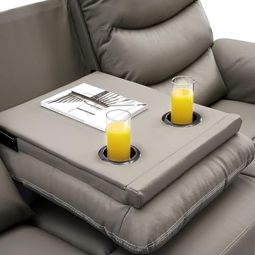 FULife 3+2 Modern Upholstered Manual Sectional Sofa Set with 1 Center Console&4 Cup Holders,Three Seaters Recliner Sofá and Loveseat Couch for Living Room/Apartment/Office/Theater, Gray PU A+B 77.5"W
