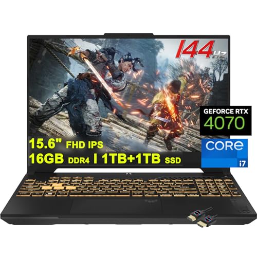 Asus TUF F15 Gaming Laptop | 15.6" FHD 144Hz | 12th Gen Intel 14-Core i7-12700H >i9-11950H | 16GB DDR4 1TB+1TB SSD | GeForce RTX 4070 8GB Graphic | Backlit Thunderbolt4 USB-C Win11 + HDMI Cable