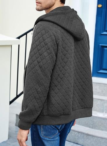 JMIERR Mens Hoodie Sweatshirt Casual Long Sleeve Full Zip Jacket with Pockets Quilted Hoodies for Men,US 43(L),A Grey