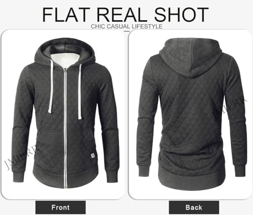 JMIERR Mens Hoodie Sweatshirt Casual Long Sleeve Full Zip Jacket with Pockets Quilted Hoodies for Men,US 43(L),A Grey