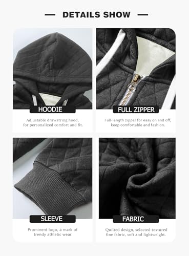 JMIERR Mens Hoodie Sweatshirt Casual Long Sleeve Full Zip Jacket with Pockets Quilted Hoodies for Men,US 43(L),A Grey