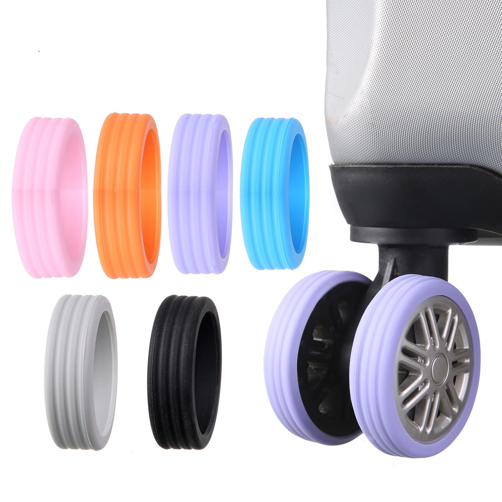 JforSJizT 8 Pack Silicone Quiet Protective Covers for Suitcase Wheels - Luggage Wheel Protectors for Suitcases with Wheels - Carry On Suitcase Wheel Accessories - Fits 2-3 Inch Luggage Wheels(Black)