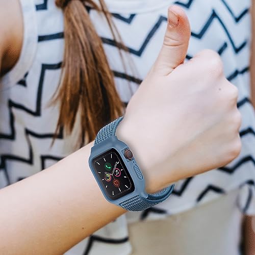 [3 Pack] Nylon Bands with Case Compatible with Apple Watch Band 38mm 40mm 41mm & 42mm 44mm 45mm,Soft TPU Case with Breathable Strap for iWatch 9/8/7/6/5/4/3/SE/SE2