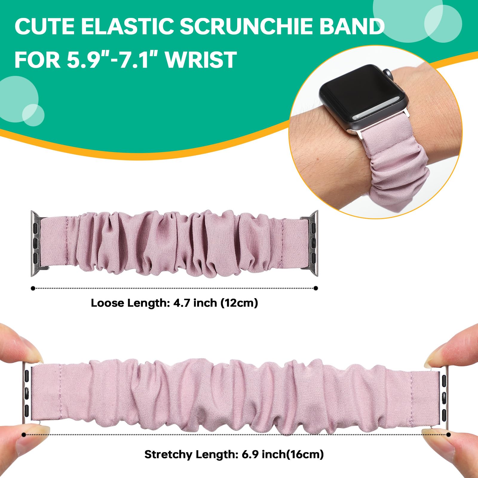 [3 Pack] Scrunchie Band Compatible with Kids Apple Watch Band 38mm 40mm 41mm & 42mm 44mm 45mm,Cute Printed Elastic Solo Loop Bands for iWatch Series 9/8/7/6/5/4/3/SE/SE2/Ultra 2/Ultra,Boys & Girls