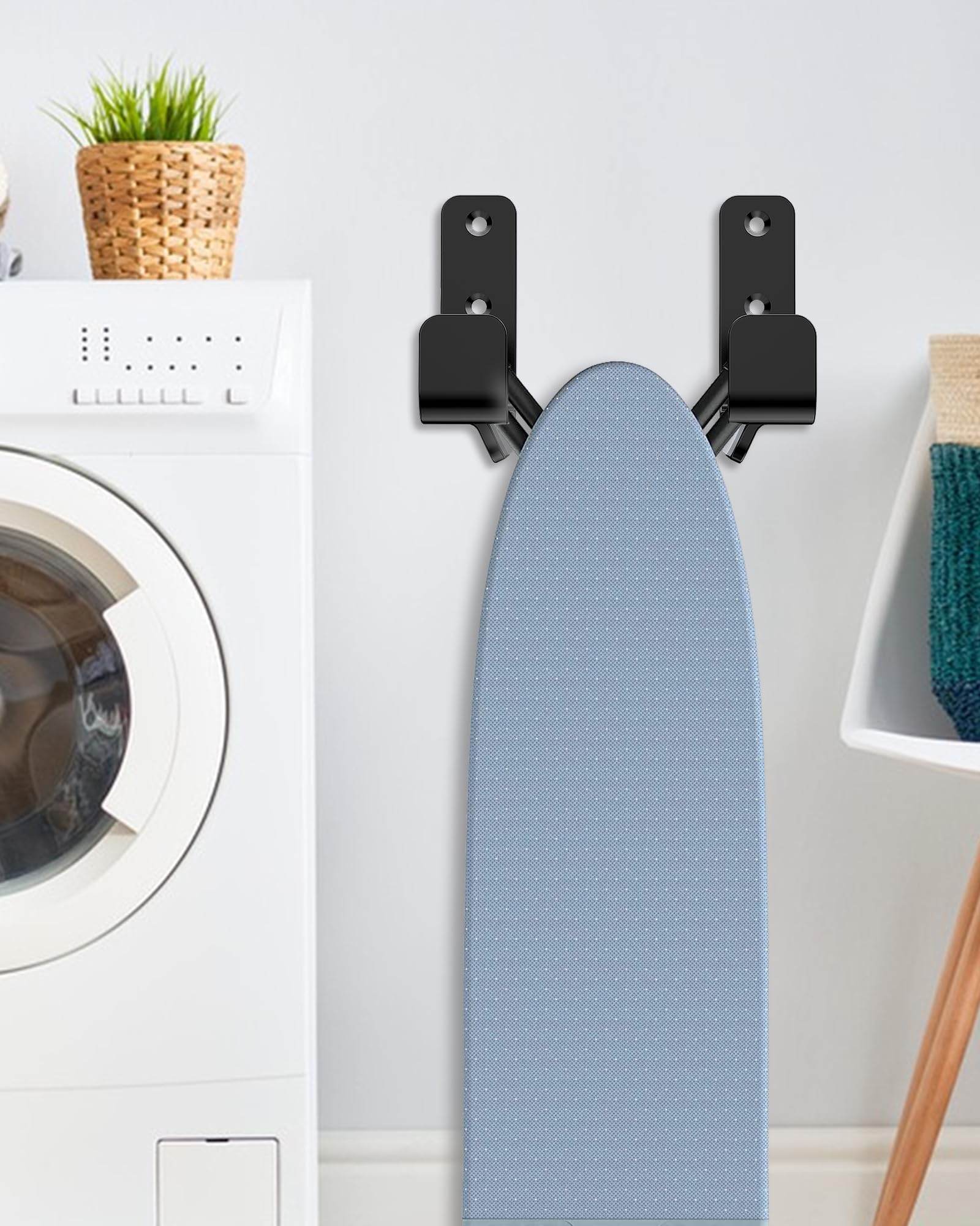 MUSVOH Ironing Board Wall Mount, Stainless Steel Ironing Board Hanger for Laundry Room, Adjustable Distance Holder Hook Wall Mount, Black