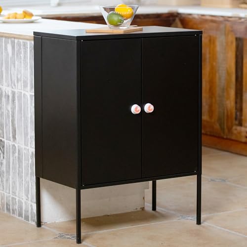 STSDOHAB Black Metal Storage Cabinet -Black Free Standing Cupboard for Kitchen, Entryway, Bathroom, and Office File Storage - Easy Assembly Sideboard and Buffet