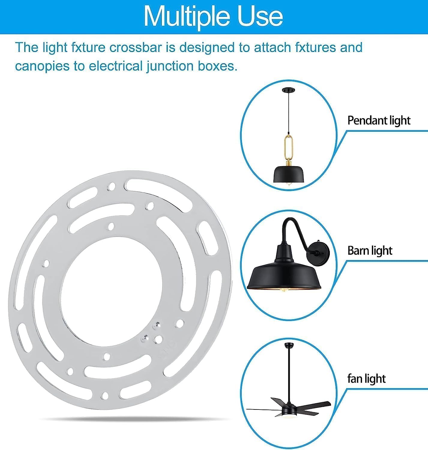 2 Pack Light Fixture Mounting Bracket 4 Inches Diameter,Round Universal Light Crossbar, with Ground Screw and Acorn Cap Nuts for Mount Wall Light
