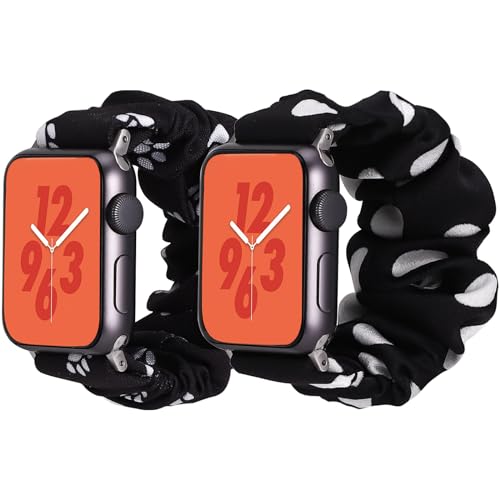 [2 Pack] Scrunchie Band Compatible with Kids Apple Watch Band 38mm 40mm 41mm & 42mm 44mm 45mm,Cute Printed Elastic Solo Loop Bands for iWatch Series 9/8/7/6/5/4/3/SE/SE2/Ultra 2/Ultra,Boys & Girls