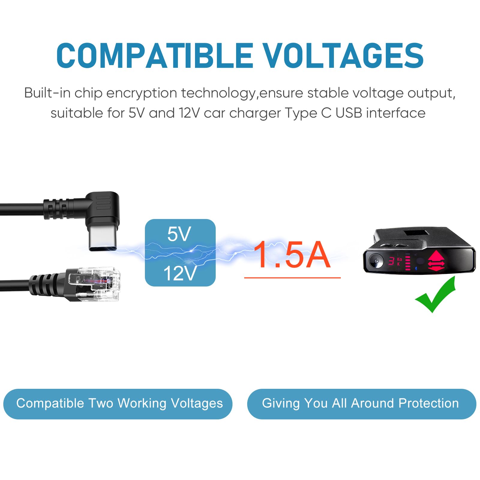 Valentine One V1 Gen 2 Radar Detector Power Replacement Cable, USB C Plug to RJ11 Plug, no PD Fast Charging Function, only Power Supply (RJ11-1M)