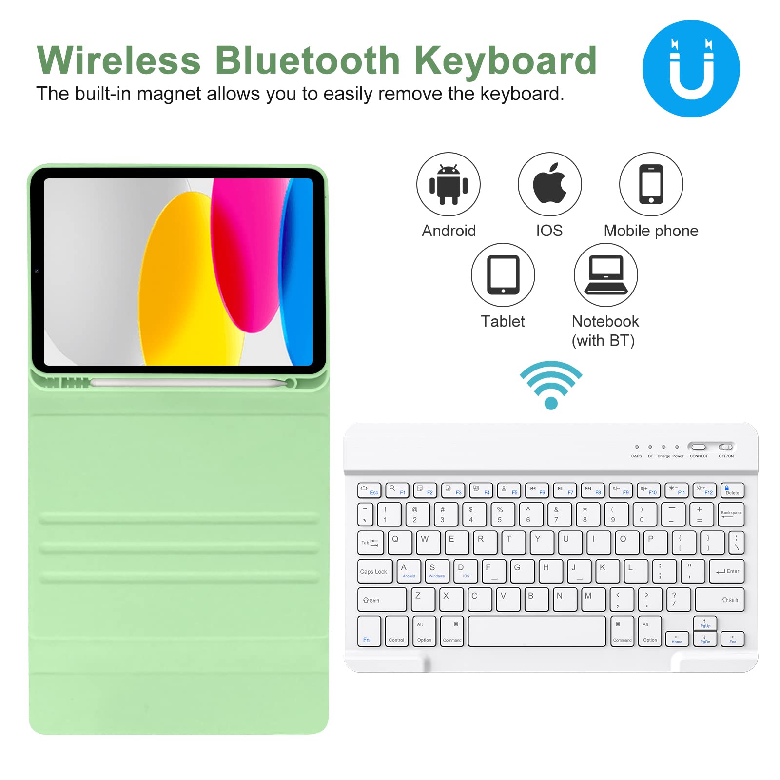 TQQ iPad 10th Generation Case with Keyboard 10.9" 2022 (Green) Bundle with Fast Charge Stylus Pen for iPad Compatible with 2018-2023 Release (Black Purple)