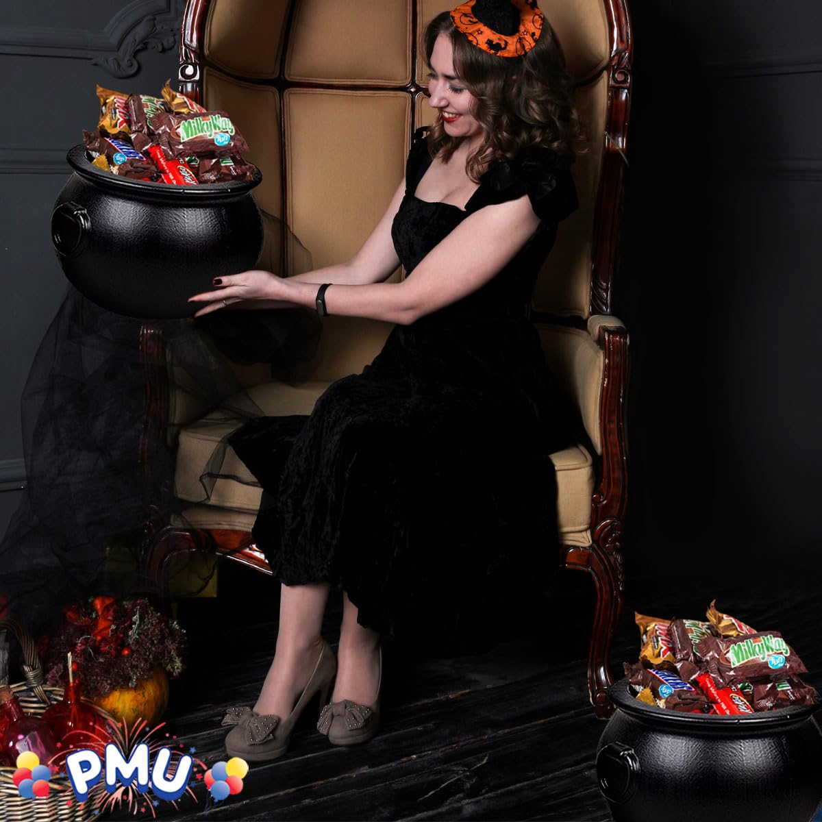 PMU Halloween Cauldron - Blow Mold Plastic Party Accessory - Candy Holder for Kids - Halloween Party Favors & Supplies - 10 Inch Black Pkg/1