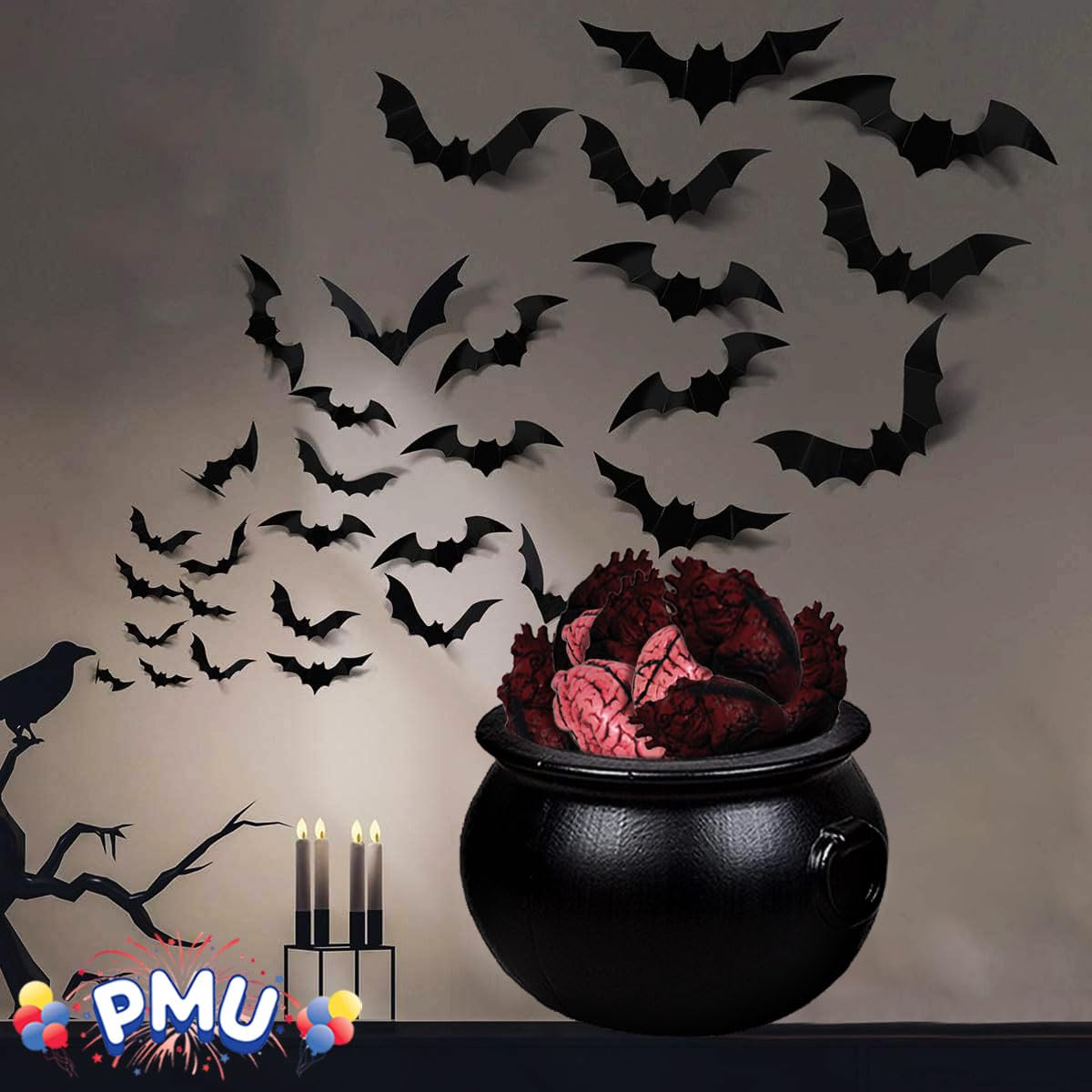 PMU Halloween Cauldron - Blow Mold Plastic Party Accessory - Candy Holder for Kids - Halloween Party Favors & Supplies - 10 Inch Black Pkg/1