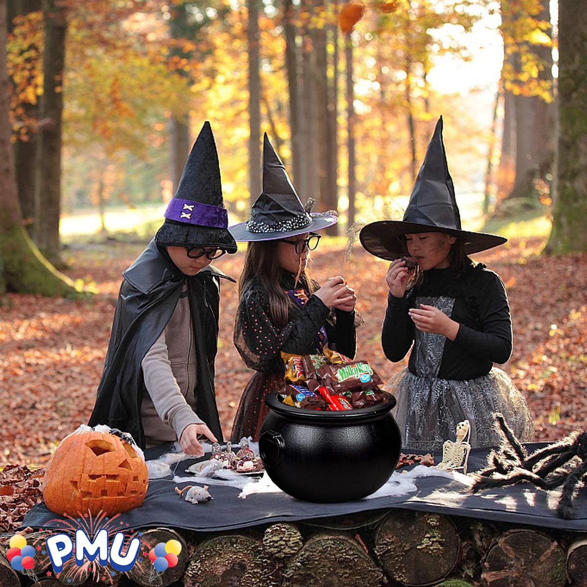 PMU Halloween Cauldron - Blow Mold Plastic Party Accessory - Candy Holder for Kids - Halloween Party Favors & Supplies - 10 Inch Black Pkg/1