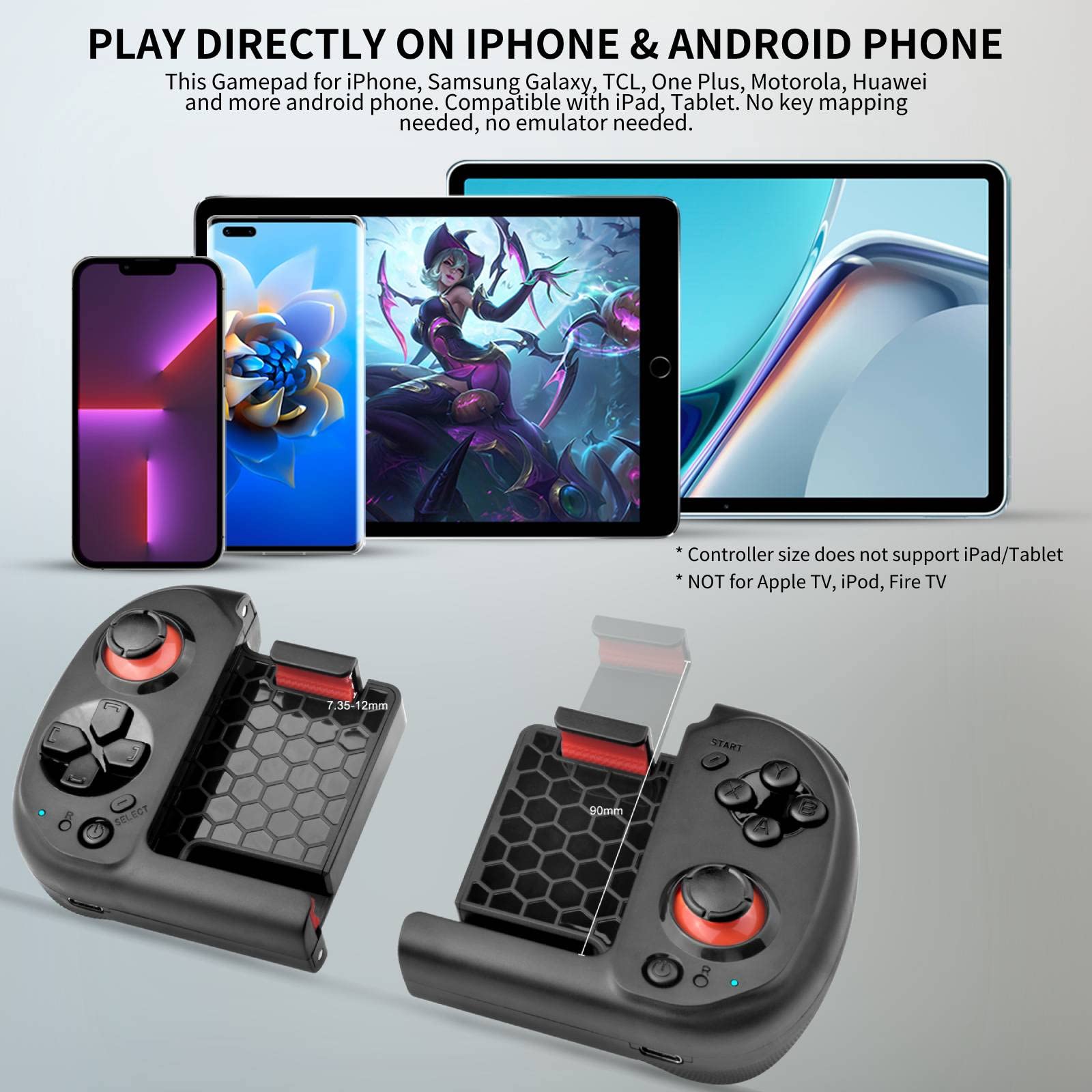 arVin Wireless Gaming Controller for iPhone, iOS, Android, Samsung Galaxy Wireless Gamepad Joystick Play Call of Duty Mobile, Genshin Impact, Minecraft, Diablo Immortal