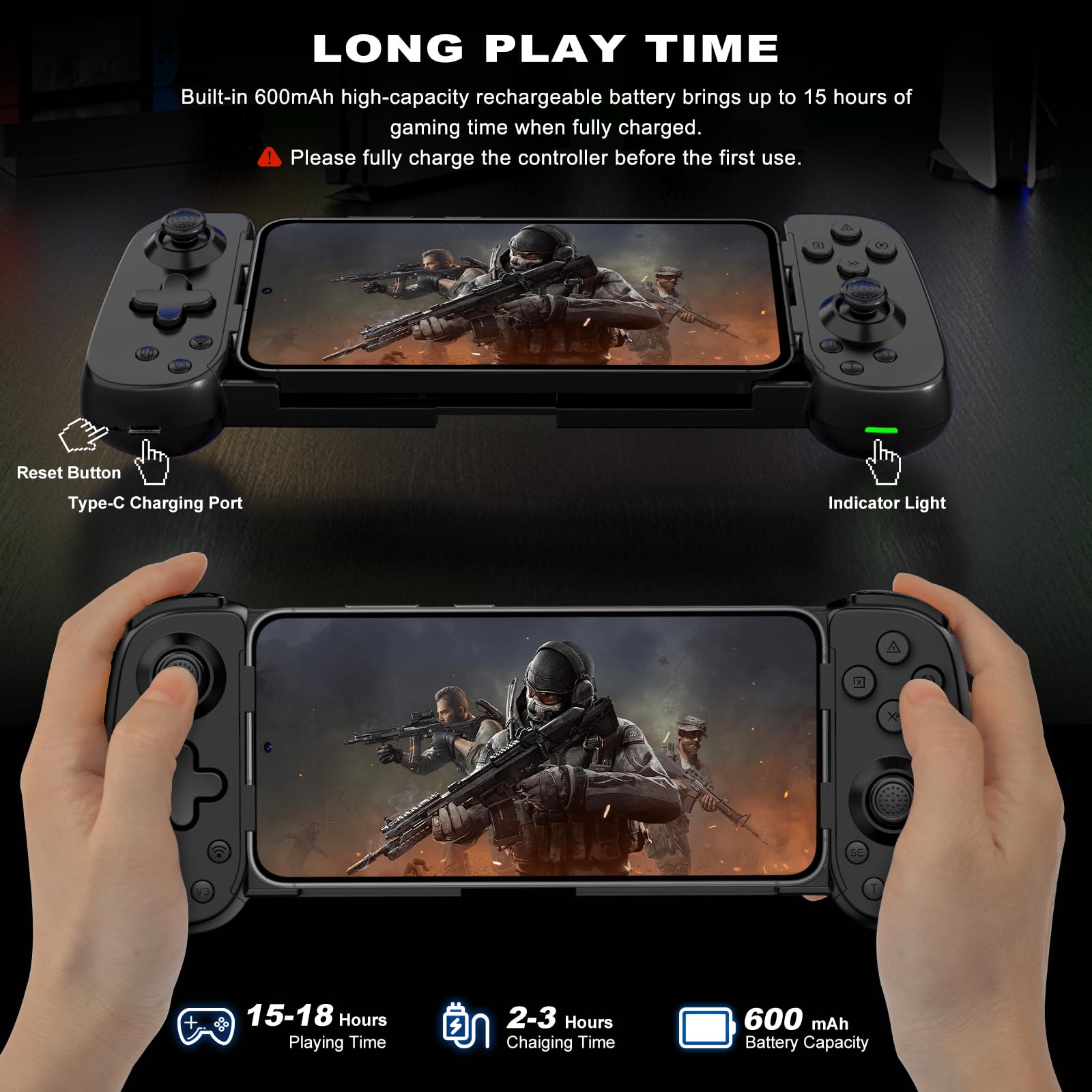 arVin Wireless Gaming Controller for iPhone, iOS, Android, Samsung Galaxy Wireless Gamepad Joystick Play Call of Duty Mobile, Genshin Impact, Minecraft, Diablo Immortal