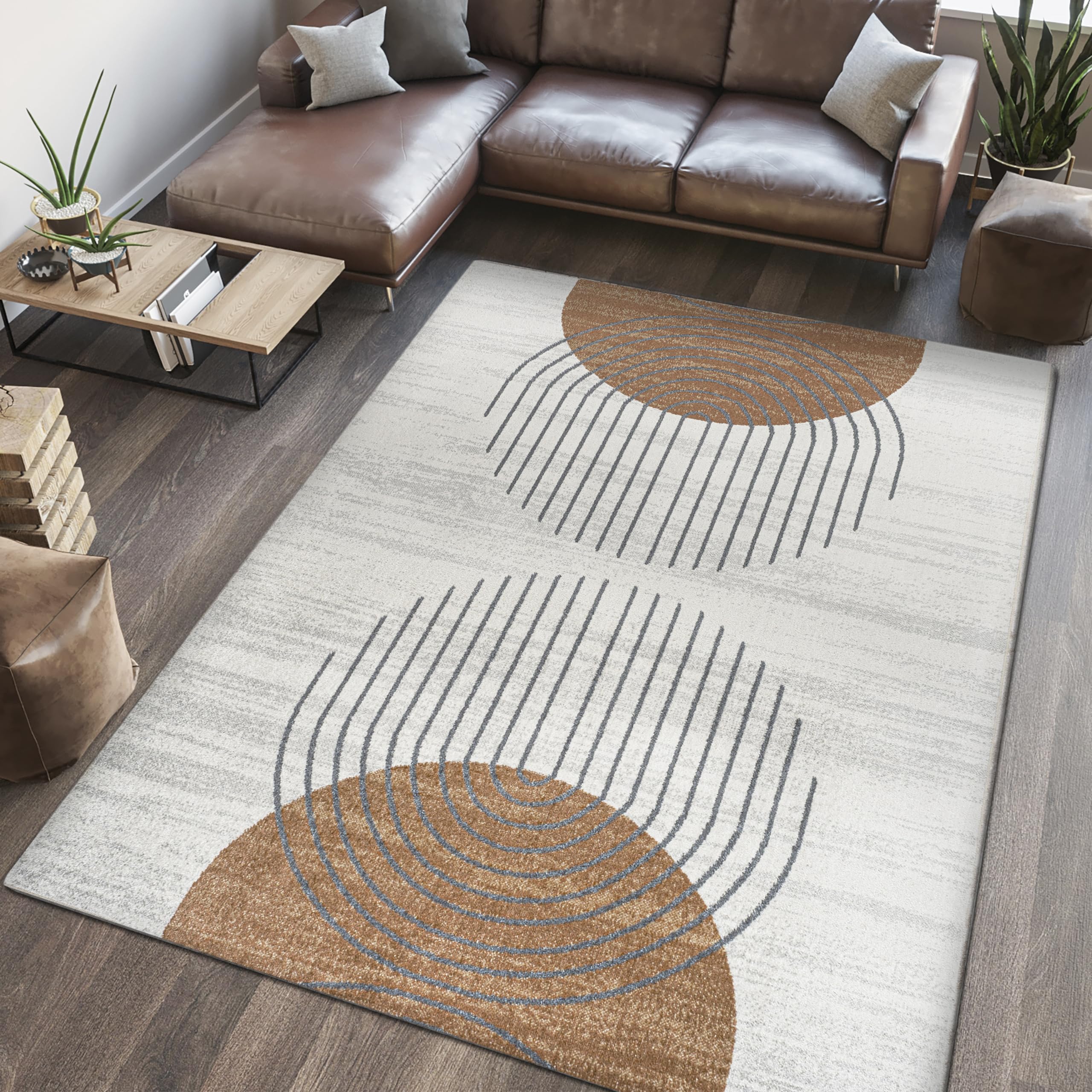 JONATHAN Y WSH311A-4 Kallax Geometric Modern Low-Pile Machine-Washable Area Rug, Contemporary, Modern, Geometric for Bedroom, Kitchen, Living Room, Easy-Cleaning, Cream/Terra, 4 ft. x 6 ft.