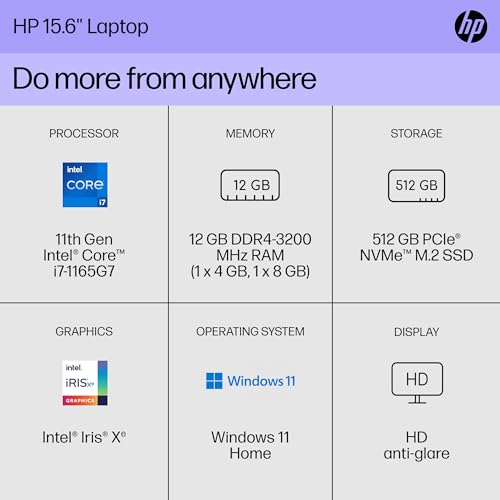 HP Laptop 15-dy2718nr, 11th Generation Intel® Core™ i7-1165G7, Intel® Iris® Xe Graphics, 12 GB DDR4, (15-dy2718nr, silver)