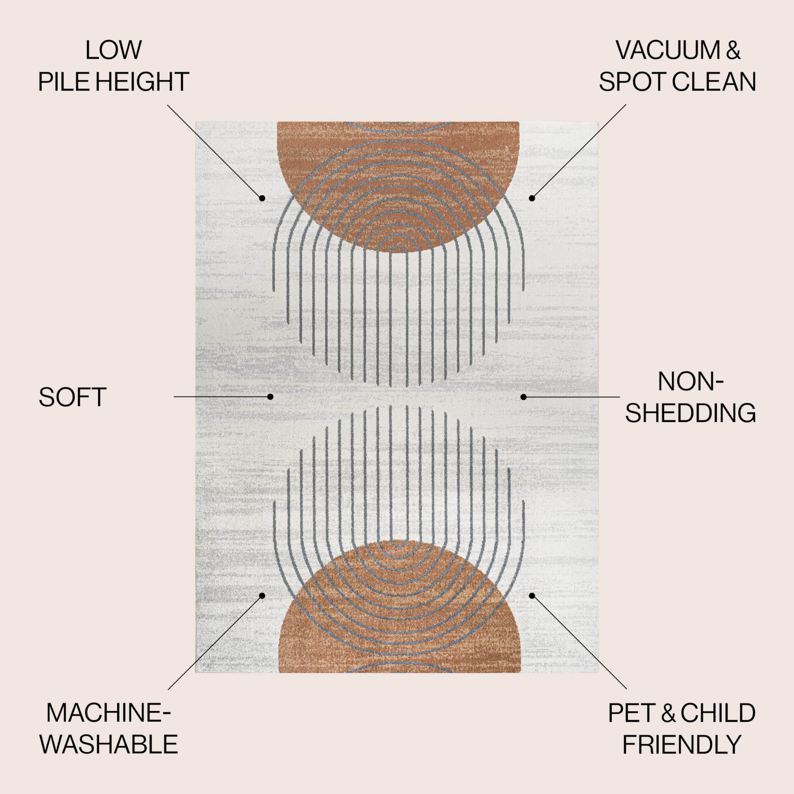 JONATHAN Y WSH311A-5 Kallax Geometric Modern Low-Pile Machine-Washable Area Rug, Contemporary, Modern, Geometric for Bedroom, Kitchen, Living Room, Easy-Cleaning, Cream/Terra, 5 ft. x 8 ft.