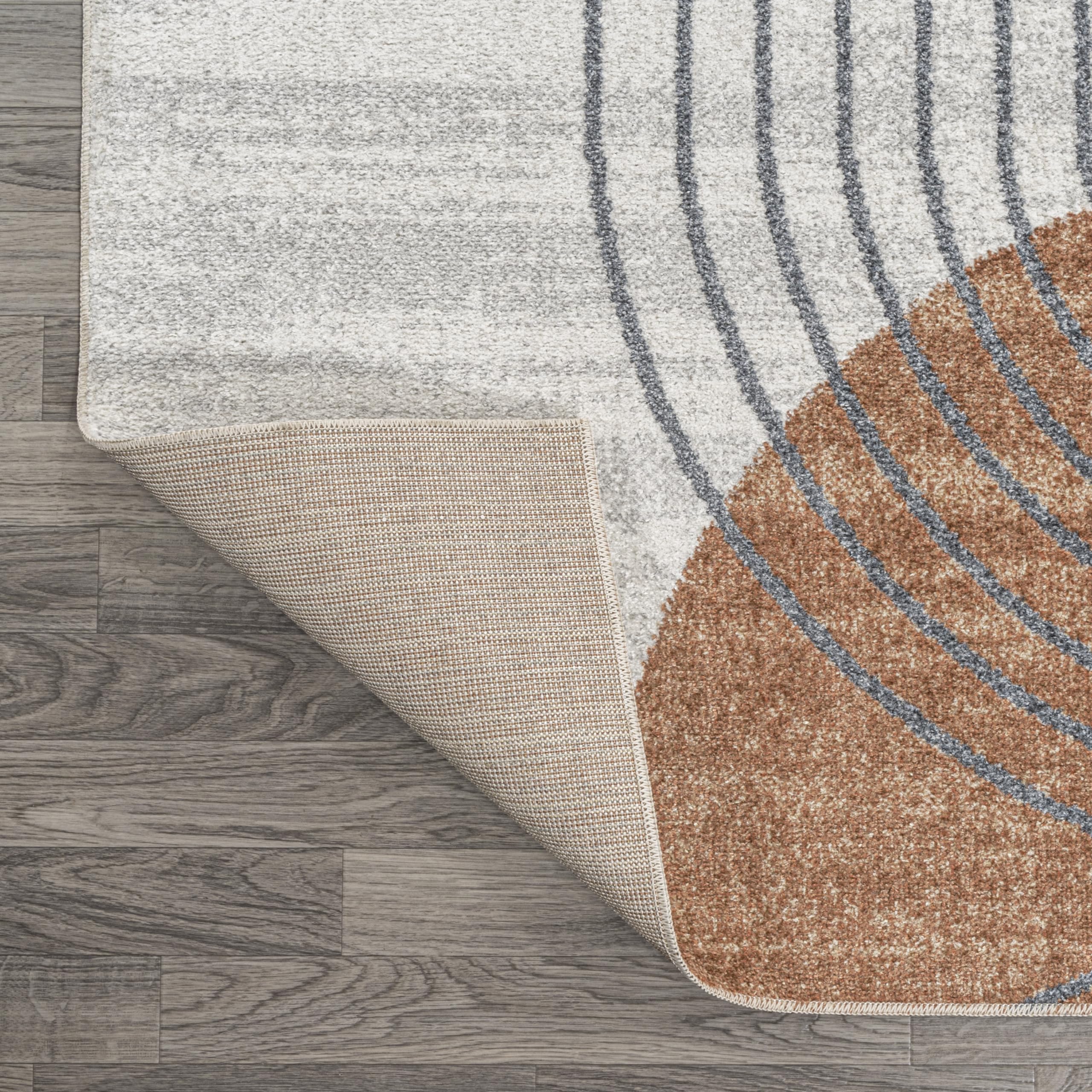 JONATHAN Y WSH311A-5 Kallax Geometric Modern Low-Pile Machine-Washable Area Rug, Contemporary, Modern, Geometric for Bedroom, Kitchen, Living Room, Easy-Cleaning, Cream/Terra, 5 ft. x 8 ft.