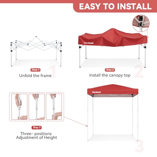 Gardesol 6'x4' E-Z Pop Up Outdoor Portable Canopy Tent with Carry Bag and White Frame, UV-Protected - Red