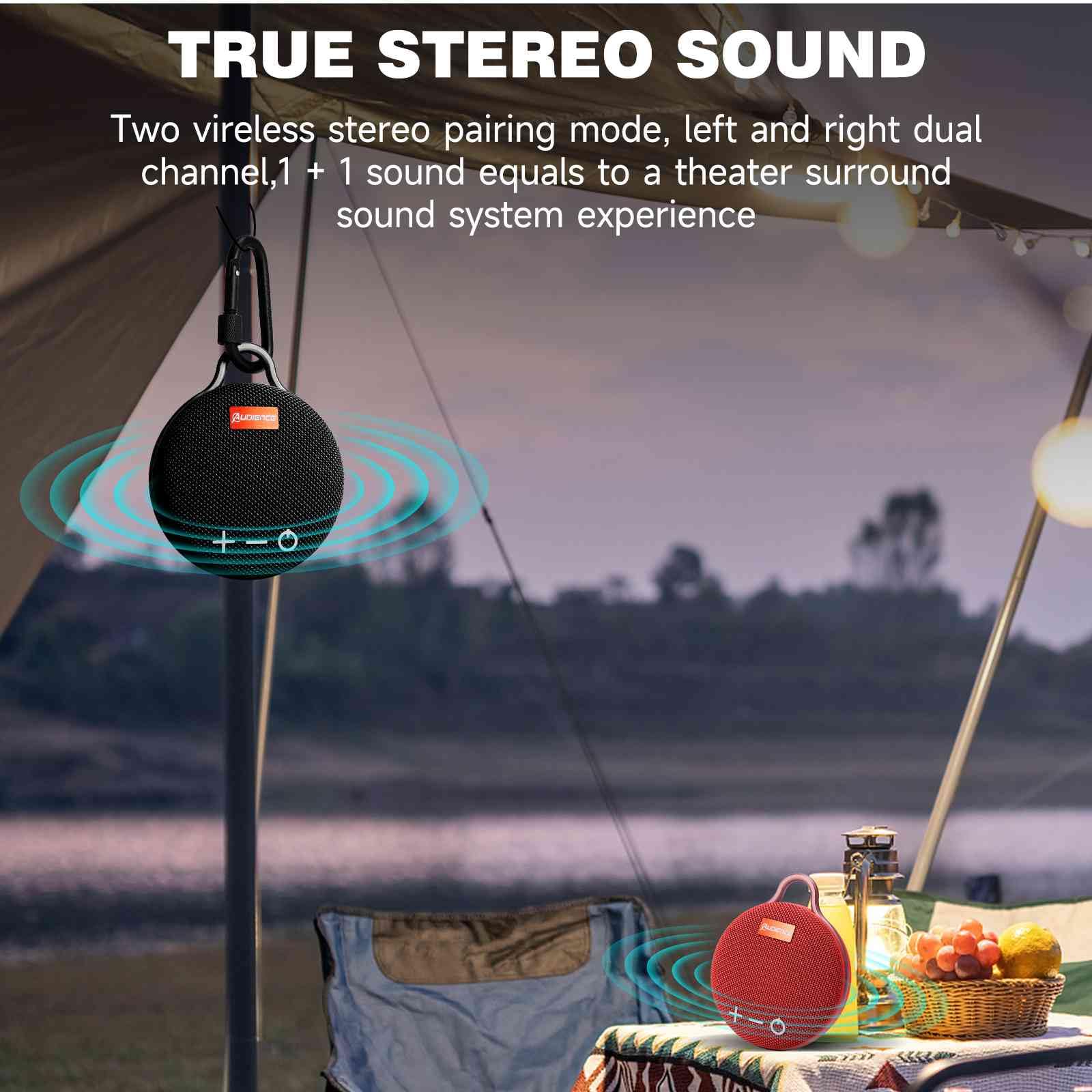 UrbanX Audience Series IPX7 Bluetooth Waterproof Speaker with Clip, 20H Playtime, Compact Speaker with Big Sound, Punchy Bass, Wireless for Lenovo K10 Note & Beach, Pool, Boat, Biking Black 2 Pack