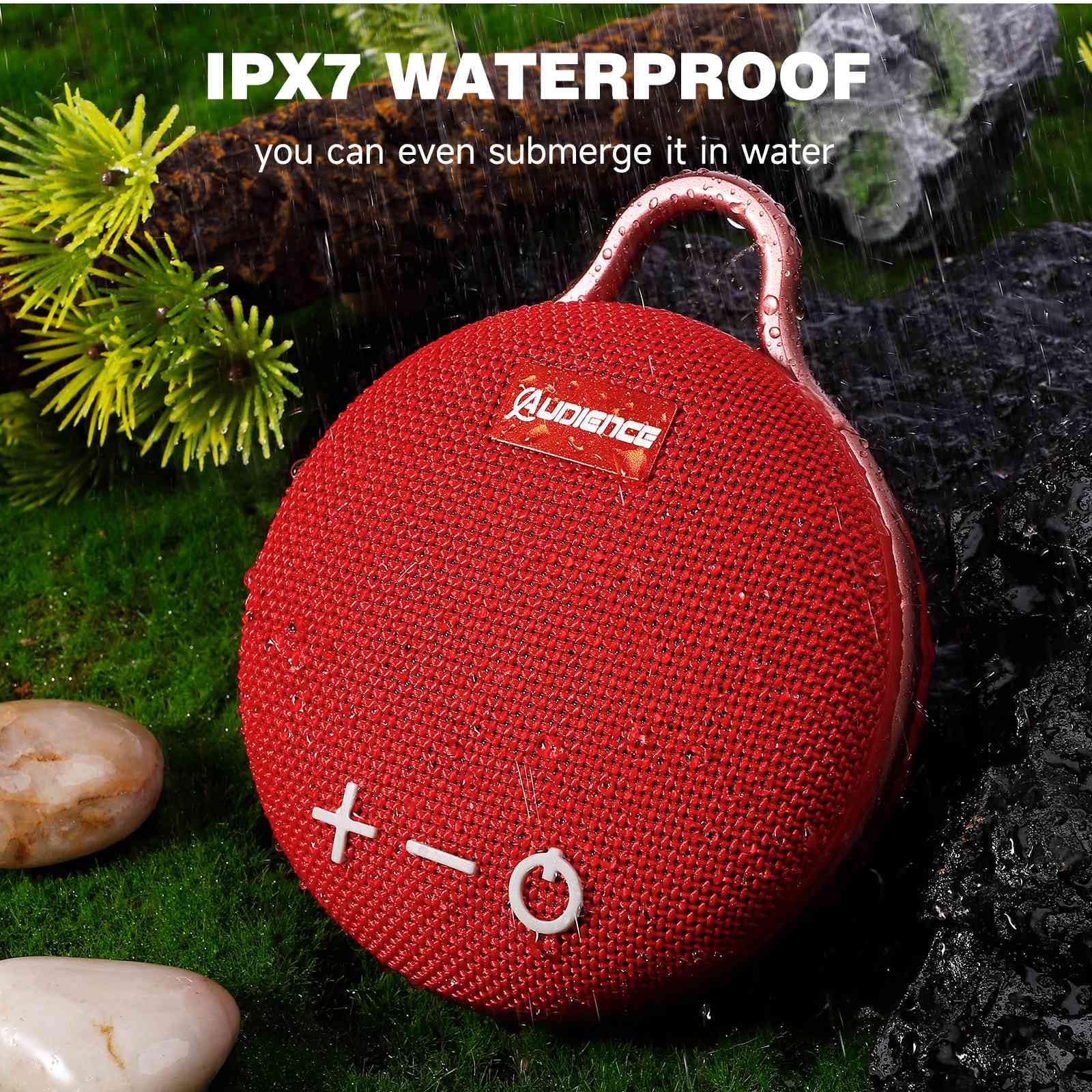 UrbanX Audience Series IPX7 Bluetooth Waterproof Speaker with Clip, 20H Playtime, Compact Speaker with Big Sound, Punchy Bass, Wireless for Mi 11 Pro & Beach, Pool, Boat, Biking Red 2 Pack