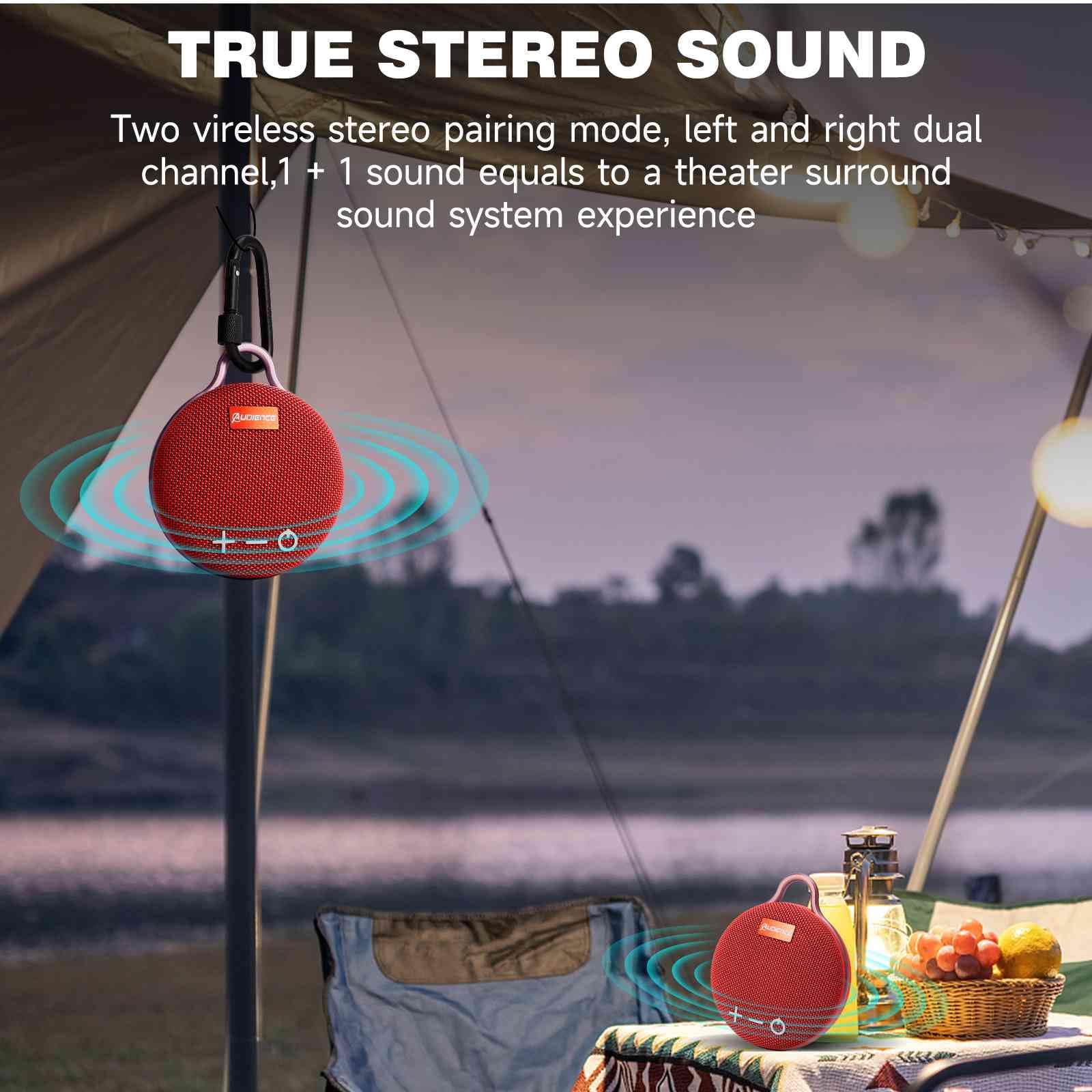 UrbanX Audience Series IPX7 Bluetooth Waterproof Speaker with Clip, 20H Playtime, Compact Speaker with Big Sound, Punchy Bass, Wireless for Samsung Galaxy M10 & Beach, Pool, Boat, Biking Red 1 Pack