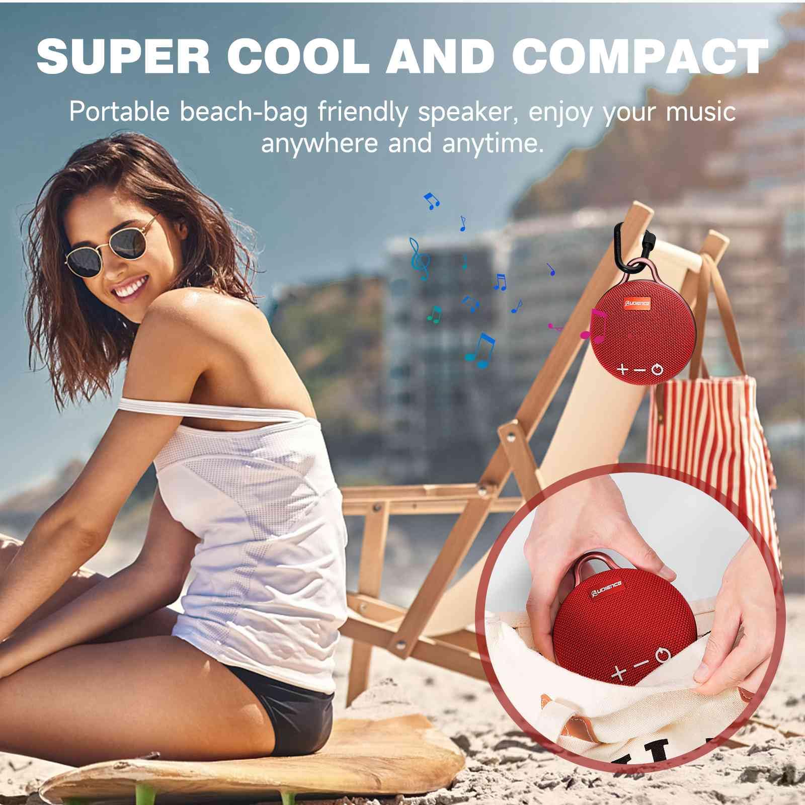 UrbanX Audience Series IPX7 Bluetooth Waterproof Speaker with Clip, 20H Playtime, Compact Speaker with Big Sound, Punchy Bass, Wireless for Samsung Galaxy M10 & Beach, Pool, Boat, Biking Red 1 Pack