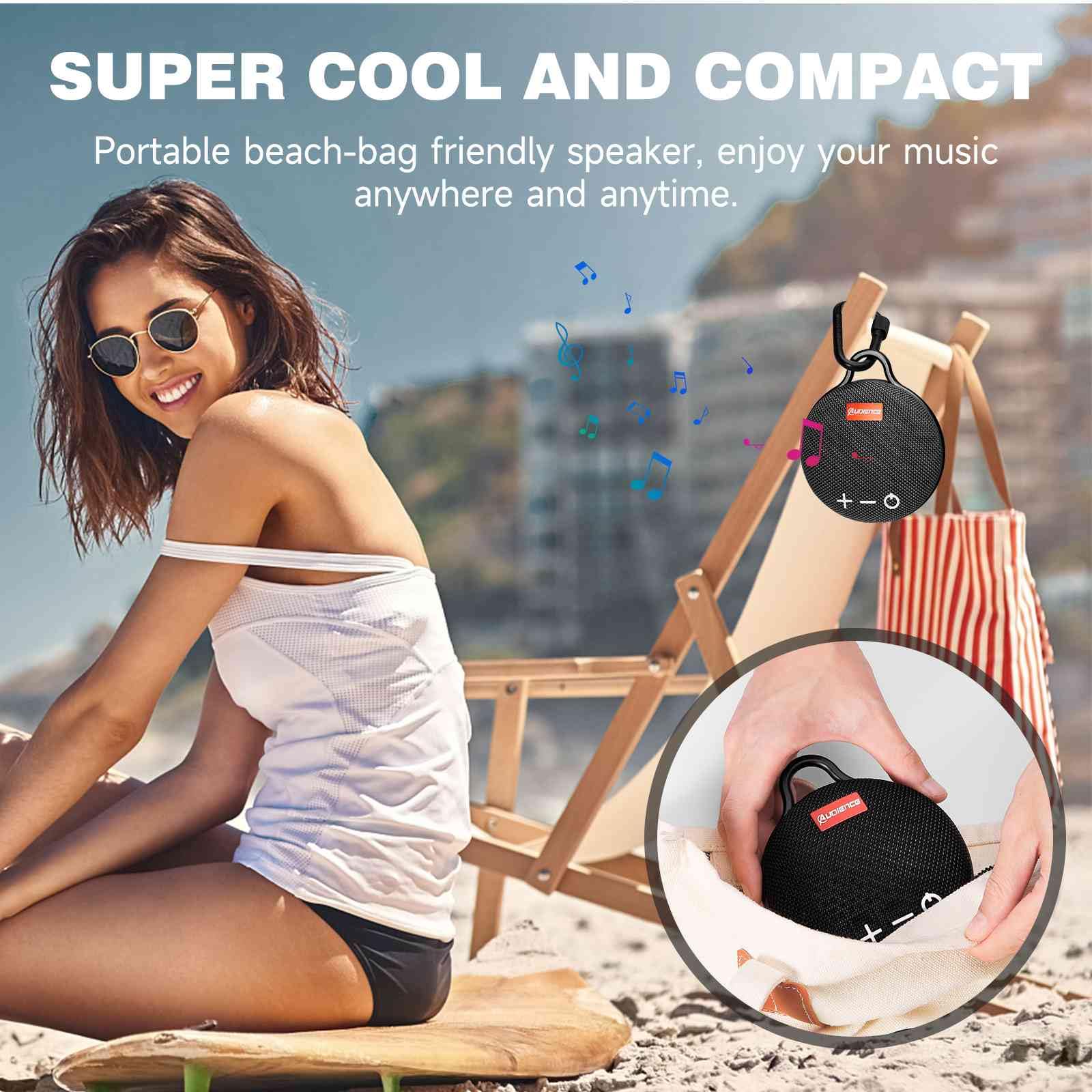 UrbanX Audience Series IPX7 Bluetooth Waterproof Speaker with Clip, 20H Playtime, Compact Speaker with Big Sound, Punchy Bass, Wireless for OnePlus Pad & Beach, Pool, Boat, Biking Black 1 Pack
