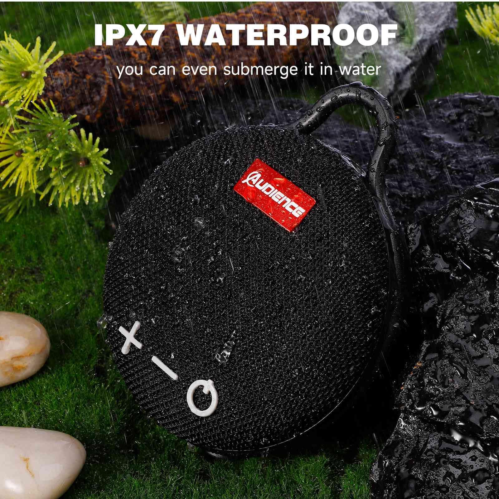 UrbanX Audience Series IPX7 Bluetooth Waterproof Speaker with Clip, Compact Speaker with Big Sound, Punchy Bass, Wireless for Samsung Galaxy Tab S8+ & Beach, Pool, Boat, Biking Black 1 Pack