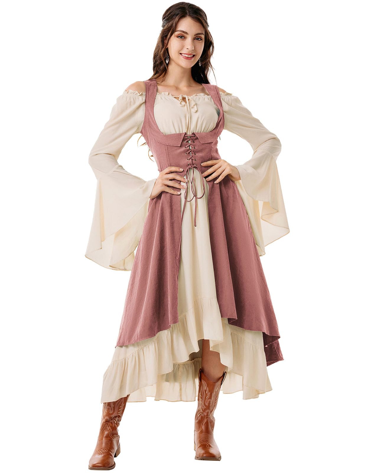Scarlet Darkness Renaissance Dress Women Costume Medieval Pirate Peasant Underbust Dress Dusty Rose L