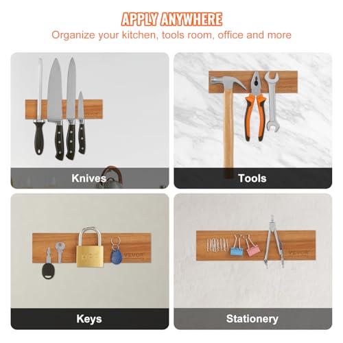VEVOR Magnetic Knife Holder 10", Enhanced Strong Magnet, No Drilling Knife Strips Organizer for Wall, Multifunctional Storage Acacia Wood Knives Rack Kitchen Bar Knives Christmas Crafts Xmas Gift