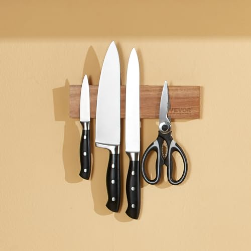 VEVOR Magnetic Knife Holder 10", Enhanced Strong Magnet, No Drilling Knife Strips Organizer for Wall, Multifunctional Storage Acacia Wood Knives Rack Kitchen Bar Knives Christmas Crafts Xmas Gift
