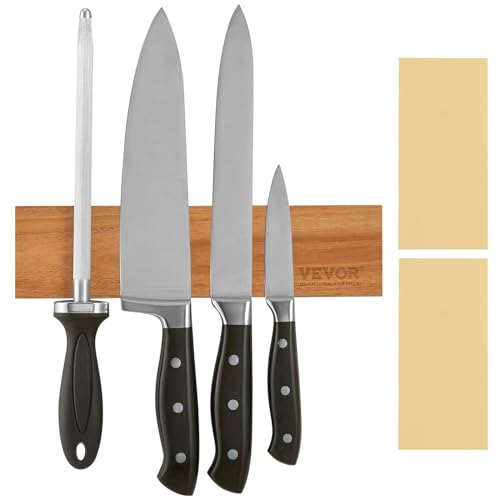 VEVOR Magnetic Knife Holder 10", Enhanced Strong Magnet, No Drilling Knife Strips Organizer for Wall, Multifunctional Storage Acacia Wood Knives Rack Kitchen Bar Knives Christmas Crafts Xmas Gift