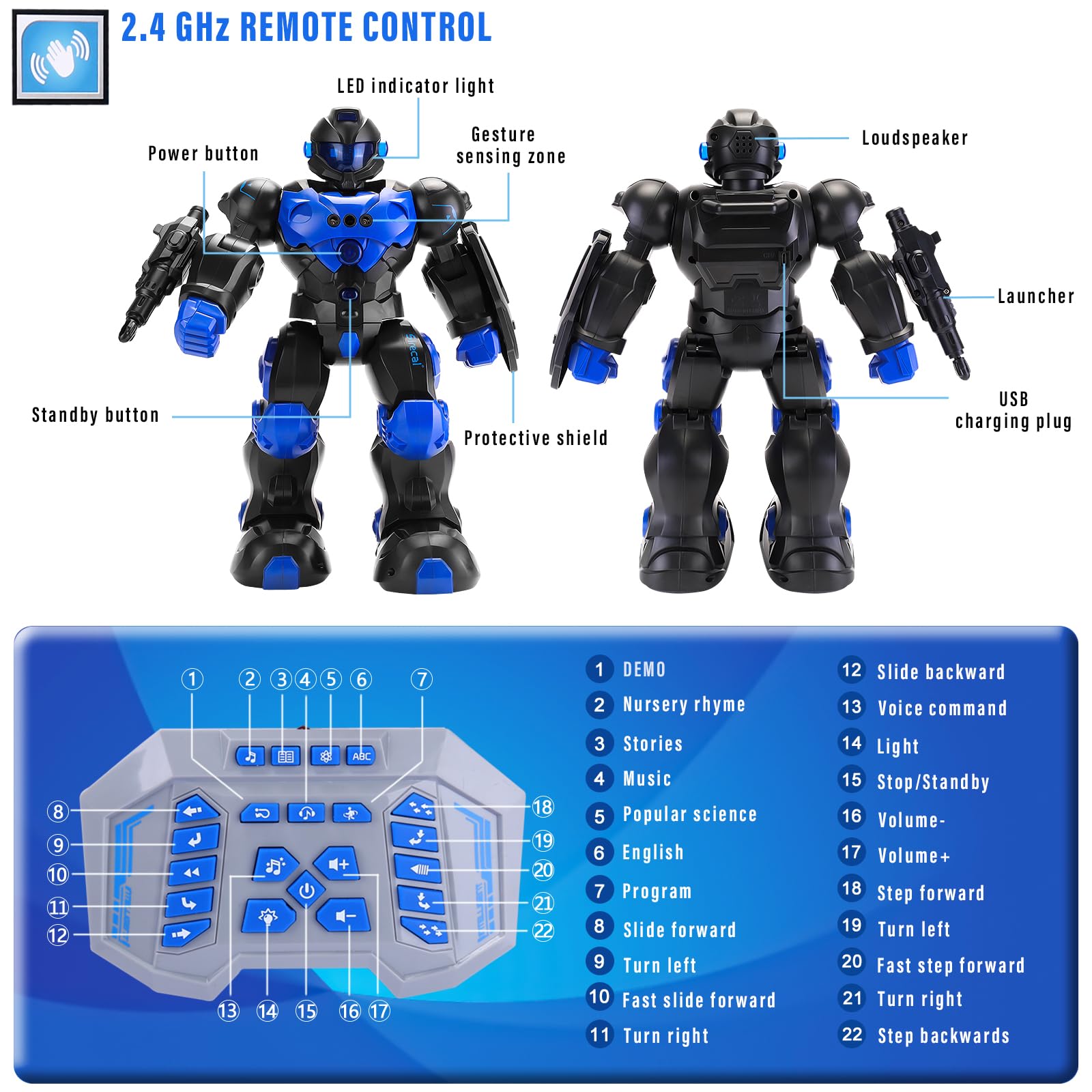 JUZUXI Robot Toys for Kids 6-8: Programmable Remote Control Robots with Intelligent Gesture Sensing, Rechargeable Smart Dancing Robot for Ages 3 4 5 6 7 8 12 Years Old Boy Girl