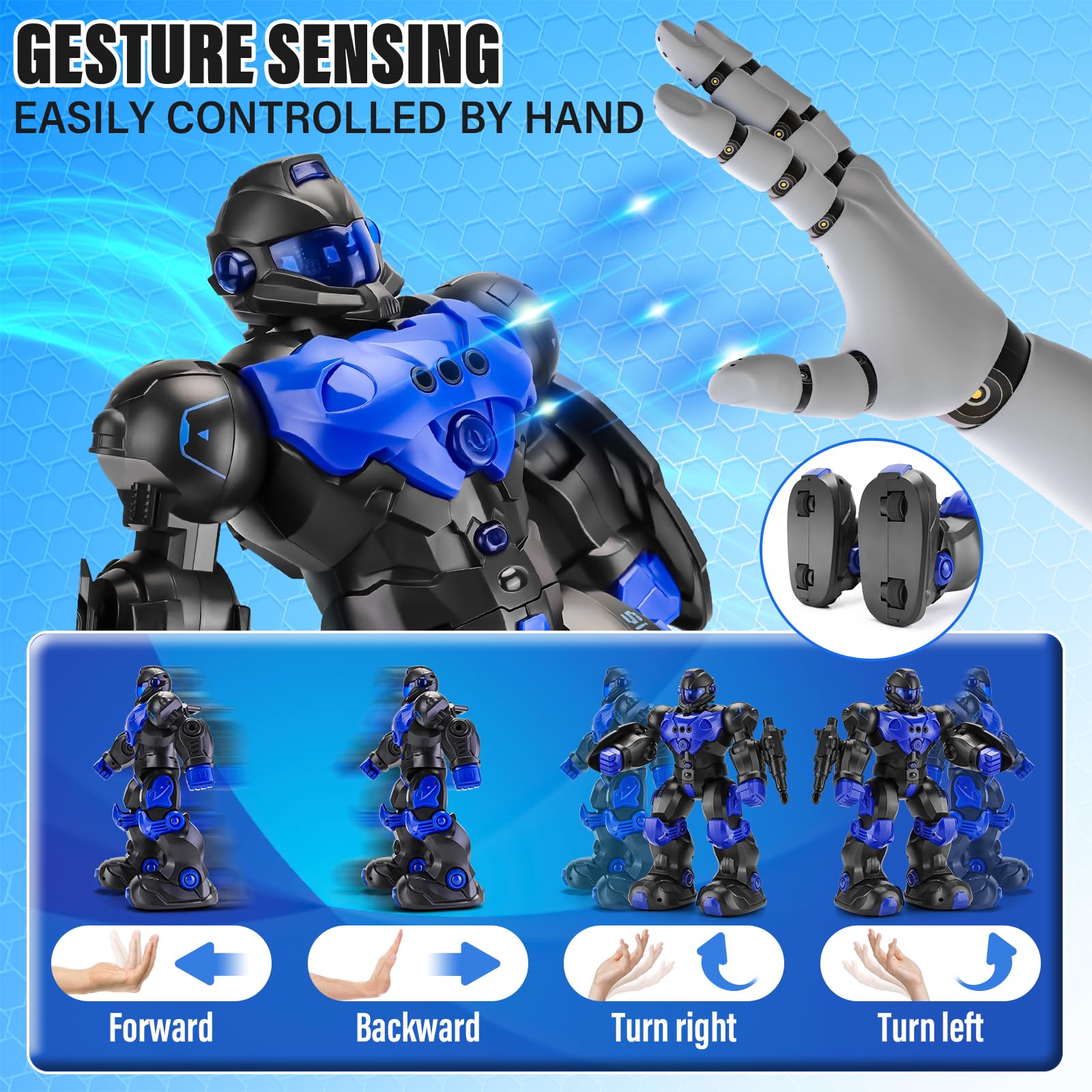 JUZUXI Robot Toys for Kids 6-8: Programmable Remote Control Robots with Intelligent Gesture Sensing, Rechargeable Smart Dancing Robot for Ages 3 4 5 6 7 8 12 Years Old Boy Girl