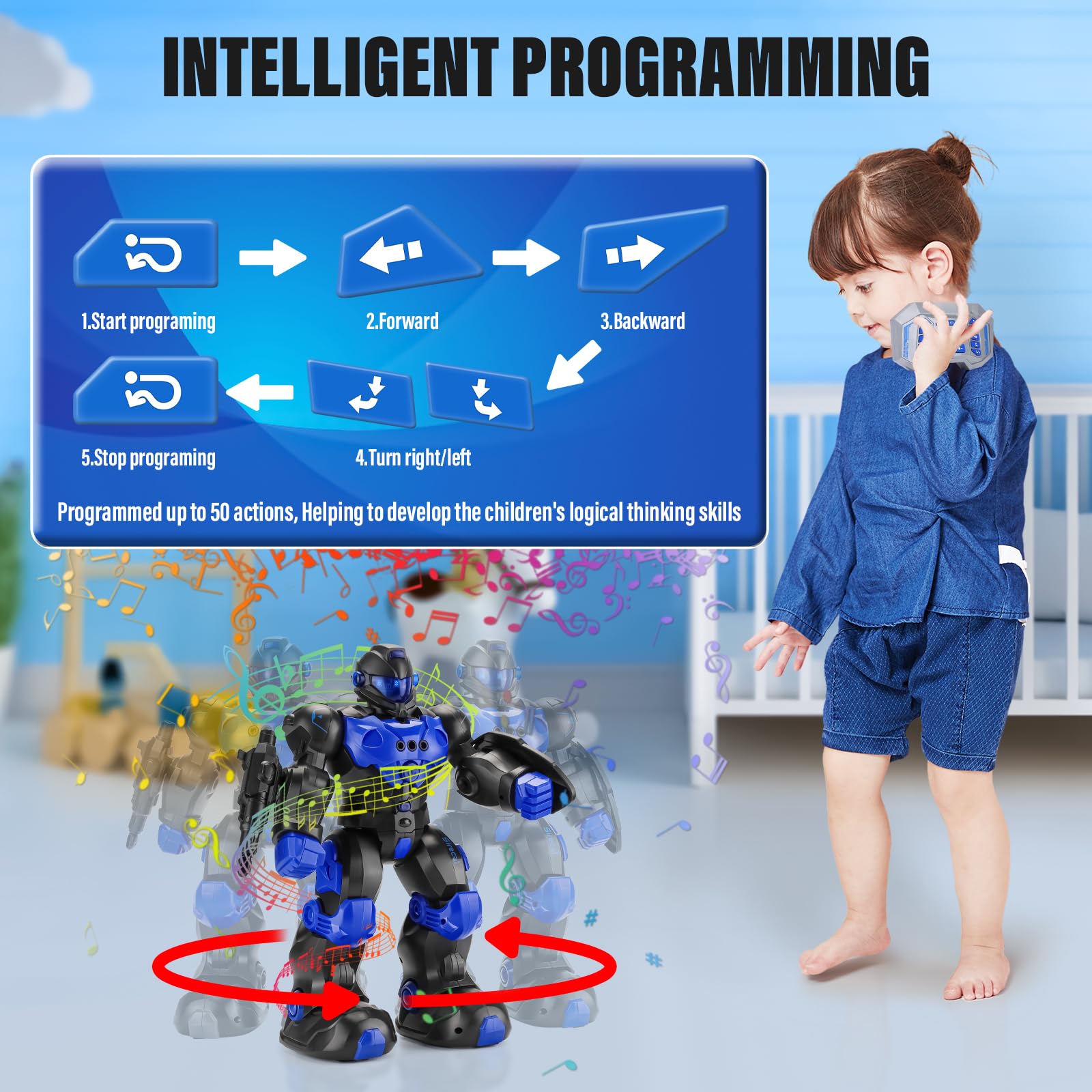 JUZUXI Robot Toys for Kids 6-8: Programmable Remote Control Robots with Intelligent Gesture Sensing, Rechargeable Smart Dancing Robot for Ages 3 4 5 6 7 8 12 Years Old Boy Girl
