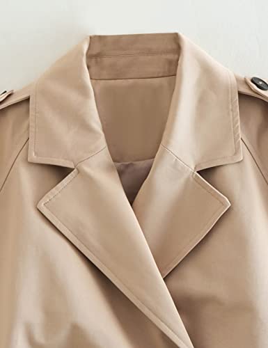 Bianstore Women's Cropped Trench Coat Fashion Long Sleeve Belted Jacket Outerwear(Khaki-XL)