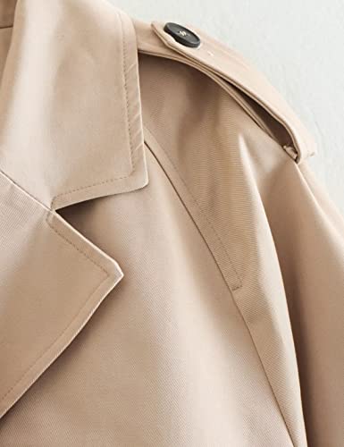 Bianstore Women's Cropped Trench Coat Fashion Long Sleeve Belted Jacket Outerwear(Khaki-XL)