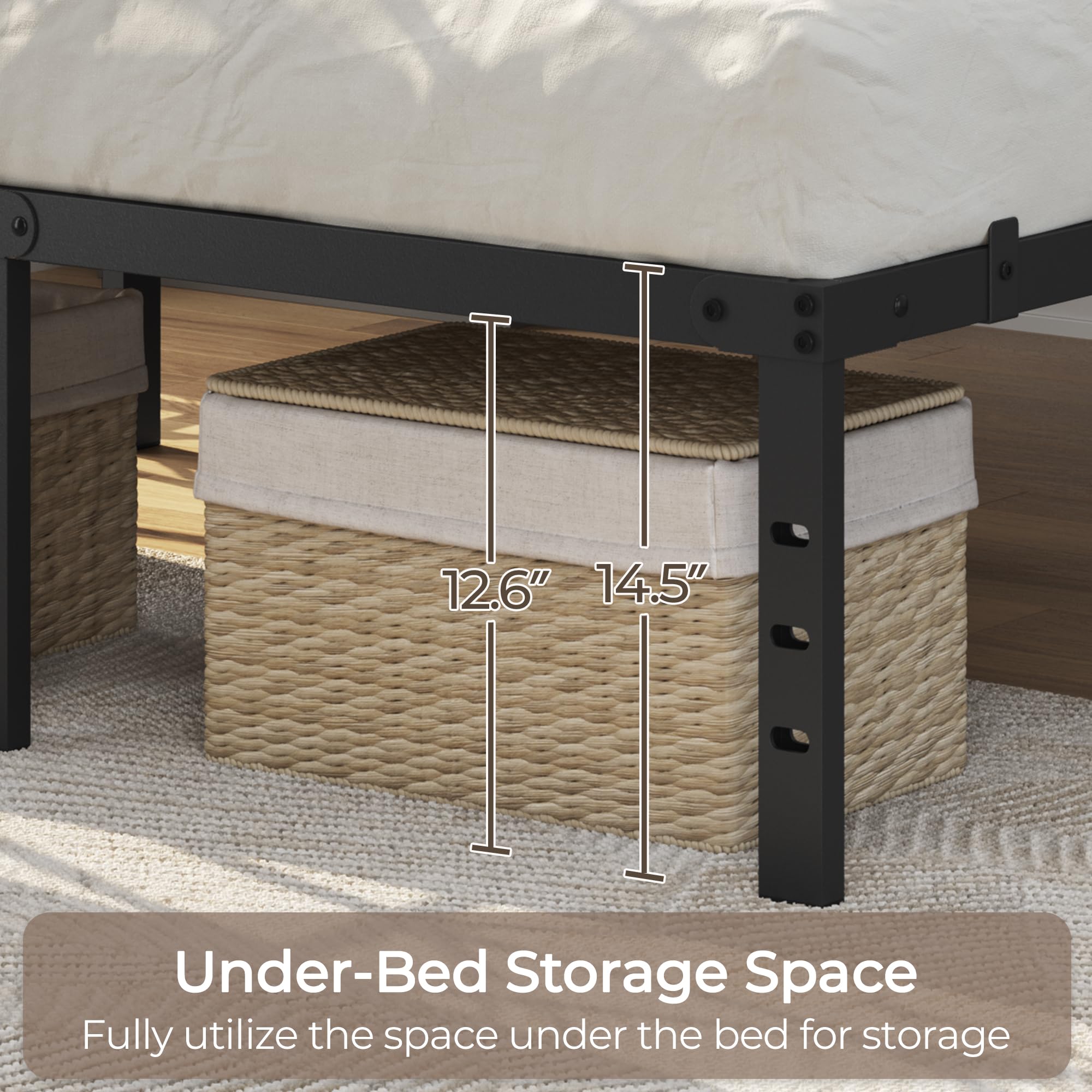 Yaheetech 14 Inch Queen Bed Frames Heavy Duty Metal Platform Bed with Under Bed Storage, No Box Spring Needed, Easy Assembly, Sturdy Steel Slat Support, Black