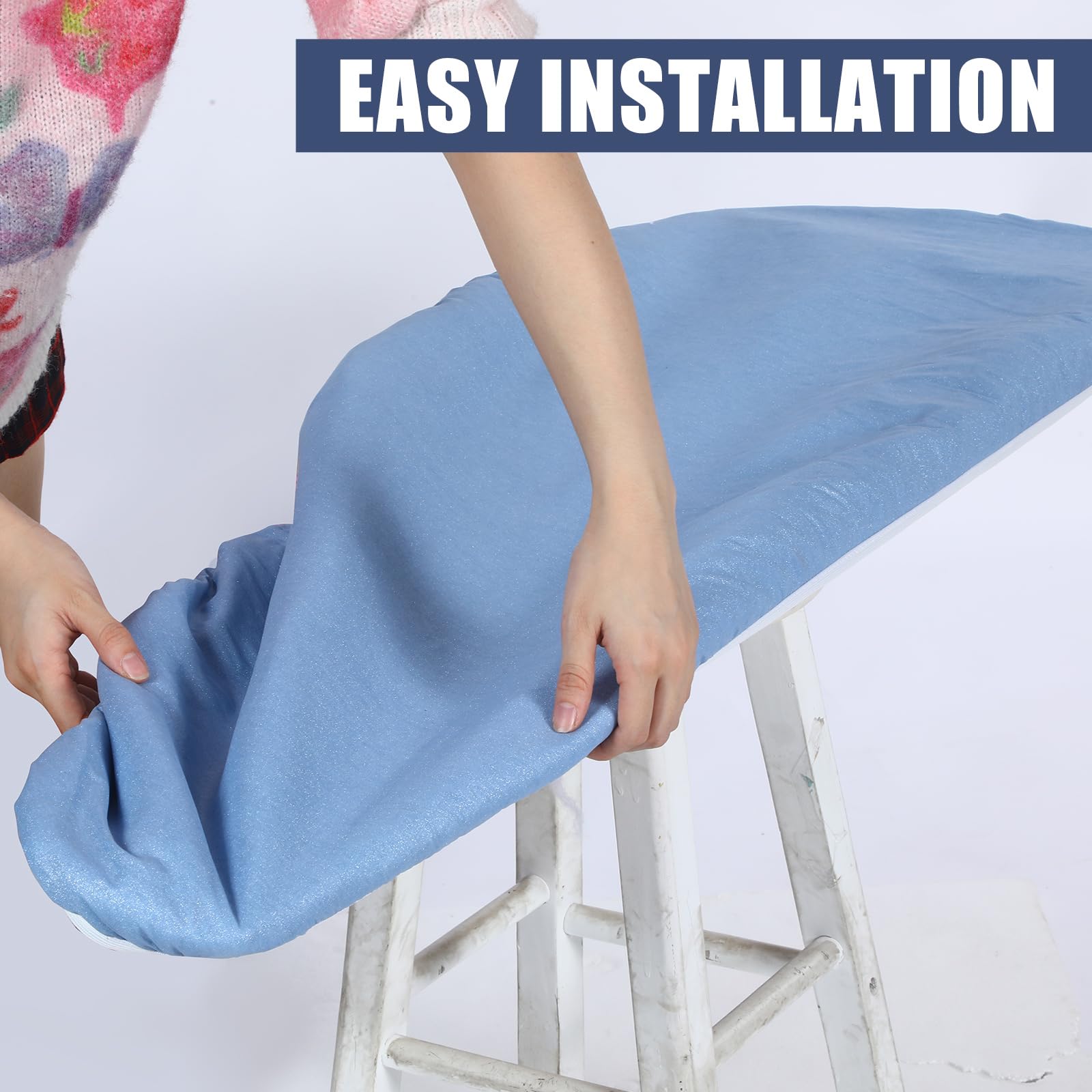 Hushee 2 Pack 19'' x 58'' Ironing Board Cover and Pad Scorch and Stain Resistant Iron Cover for Ironing Board with Elastic Edge Protective Scorch Mesh and 4 Fasteners for Home, Gray and Blue