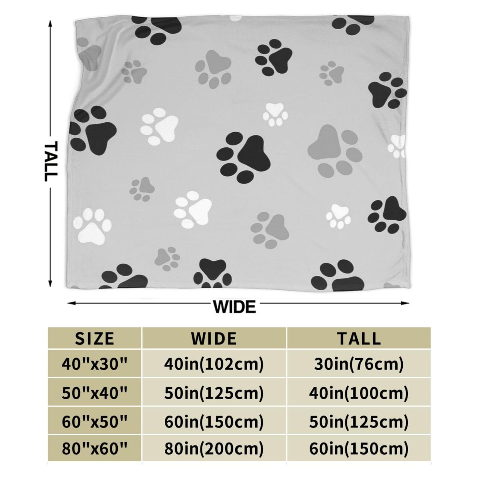 Pets Dog Paw Grey Blanket Soft Warm Lightweight Throw Blanket Cozy Plush Bed Blanket for Bedroom Living Rooms Sofa Couch Bed Gifts 40"X30"