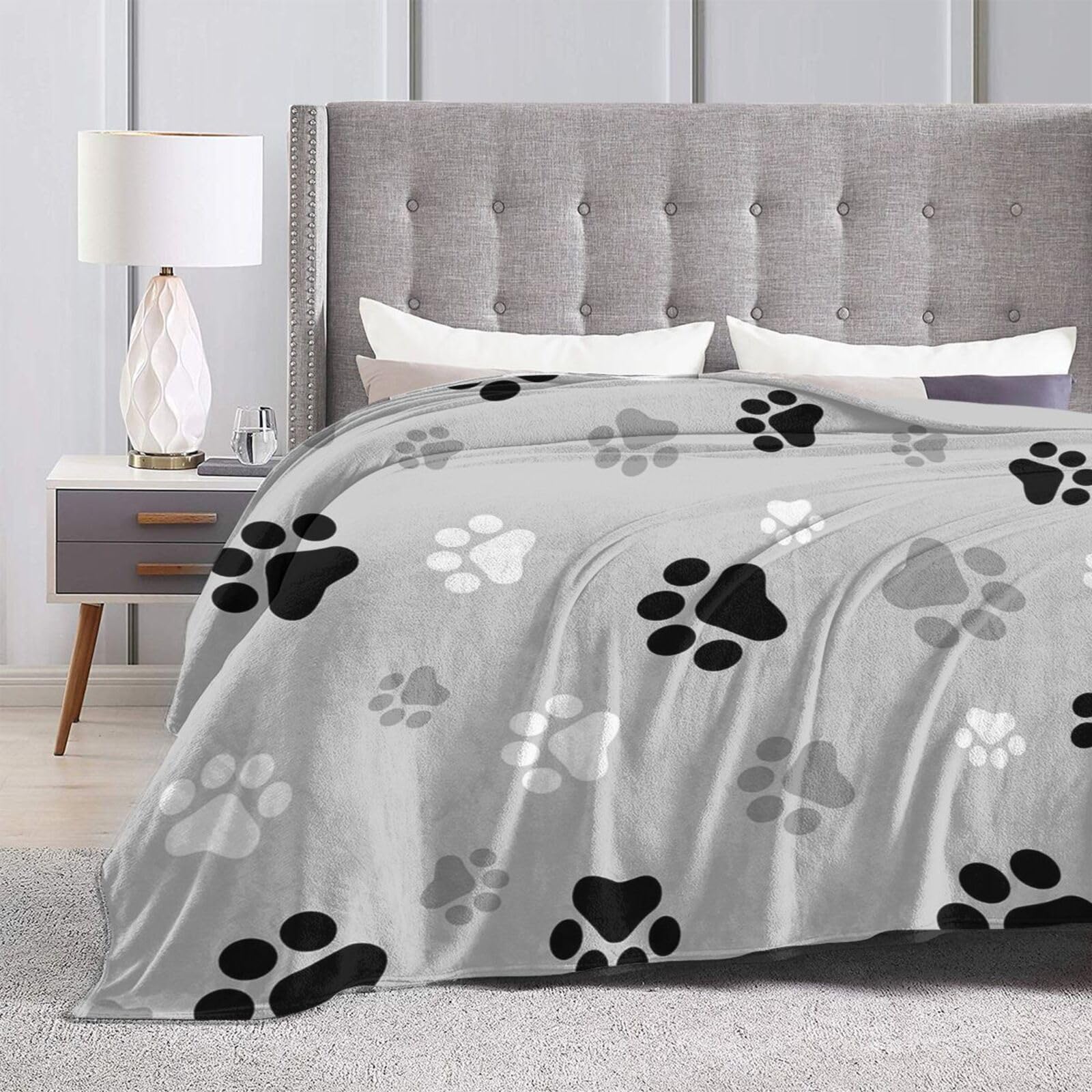 Pets Dog Paw Grey Blanket Soft Warm Lightweight Throw Blanket Cozy Plush Bed Blanket for Bedroom Living Rooms Sofa Couch Bed Gifts 40"X30"
